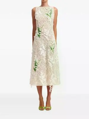 LEO LIN Cleo Floral-appliqué Lace Midi Dress - Neutrals