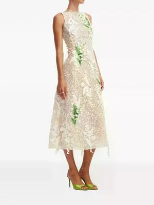 LEO LIN Cleo Floral-appliqué Lace Midi Dress - Neutrals