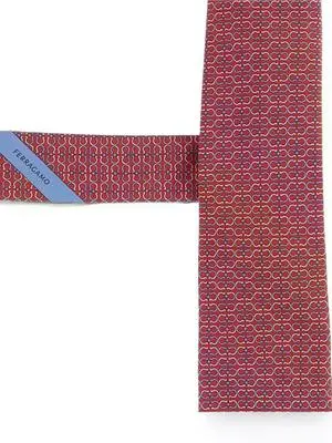 FERRAGAMO Gancini-pattern Silk Tie - Red