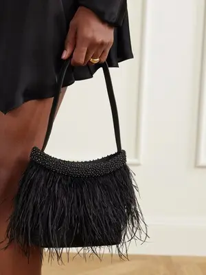 Staud Winslow Bead And Feather-embellished Silk Shoulder Bag