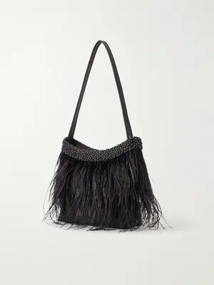 Staud Winslow Bead And Feather-embellished Silk Shoulder Bag