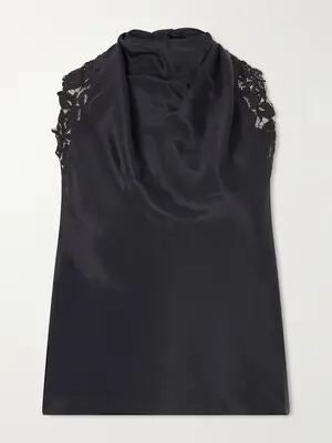 SIR. Tie-detailed Lace-trimmed Satin Top