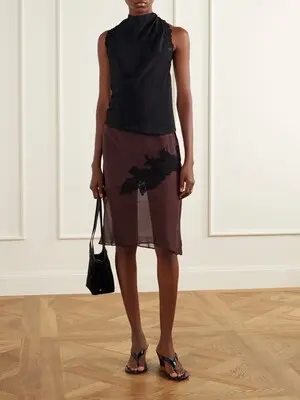 SIR. Tie-detailed Lace-trimmed Satin Top