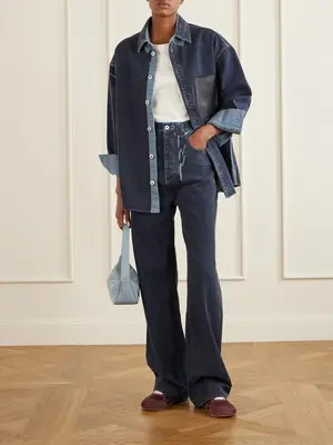 Bottega Veneta Leather-trimmed Overdyed Organic Denim Jacket