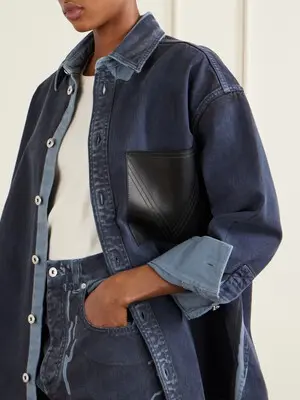 Bottega Veneta Leather-trimmed Overdyed Organic Denim Jacket