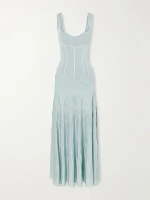 Galvan Aurelia Ribbed Woven Gown - Blue