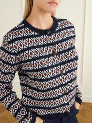FRAME The Cashmere Cardigen Intarsia Wool And Cashmere-blend Cardigan