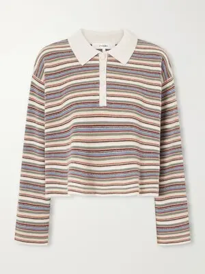 FRAME Striped Wool And Cashmere-blend Polo Sweater - Gray