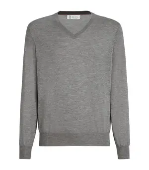 Brunello Cucinelli Cashmere-silk V-neck Sweater - Grey