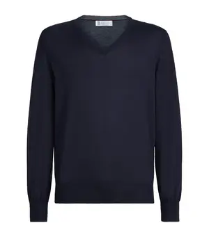 Brunello Cucinelli Cashmere-silk V-neck Sweater - Blue