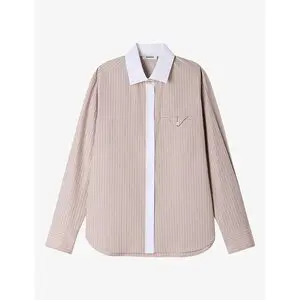 Sandro Contrast-collar Striped Cotton Shirt - Beige