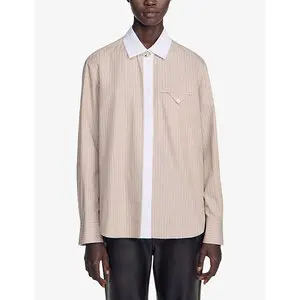 Sandro Contrast-collar Striped Cotton Shirt