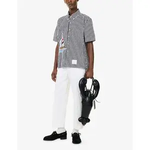 Thom Browne Sailboat-embroidered Striped Cotton Shirt