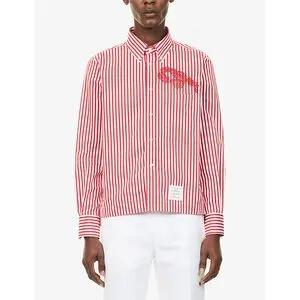 Thom Browne Lobster-embroide Striped Cotton Shirt