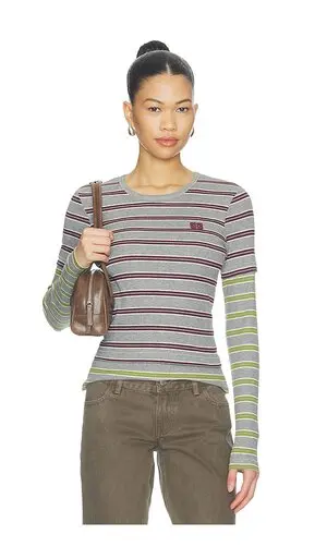 GANNI Soft Cotton Rib Long Sleeve Double Layer Top In . Also - Grey