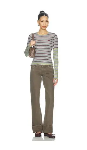 GANNI Soft Cotton Rib Long Sleeve Double Layer Top In . Also