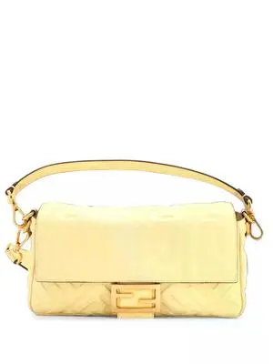 Fendi Baguette Nm Embossed Leather Medium Crossbody Bag - Yellow