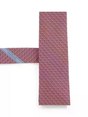 FERRAGAMO Gancini Links Print Silk Tie - Red