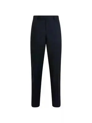 BOSS Slim-fit Trousers In Micro-patterned Stretch Wool - Blue