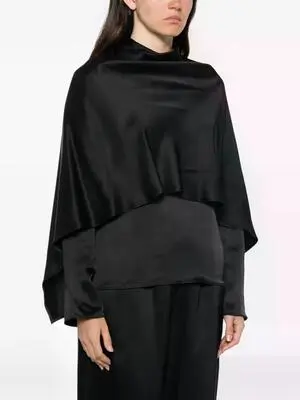 RÓHE Satin Draped-cape Blouse - Black