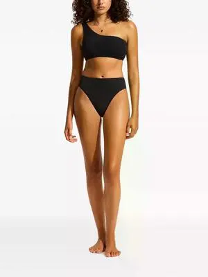 Seafolly Sea Dive Textured One-shoulder Bikini Top And High-waist Bottoms