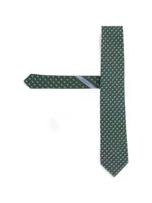 FERRAGAMO Shark Print Silk Tie - Green