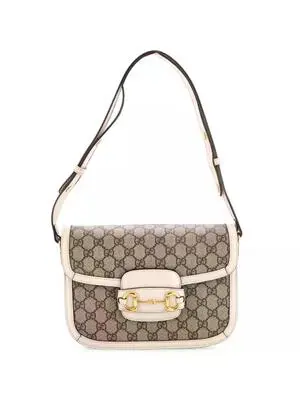 Gucci Horsebit 1955 Shoulder Bag Gg Coated Canvas With Leather Small Crossbody Bag - Brown