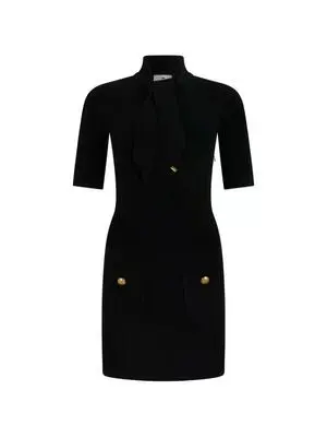 Elisabetta Franchi Mini-dress In Knit Fabric With Jewel Buttons - Black