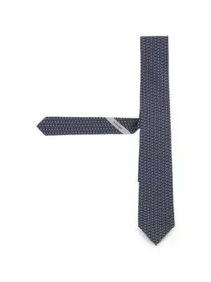 FERRAGAMO Gancini-pattern Silk Tie - Blue
