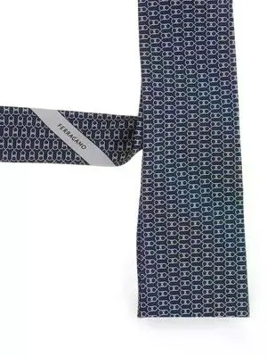 FERRAGAMO Gancini-pattern Silk Tie - Blue