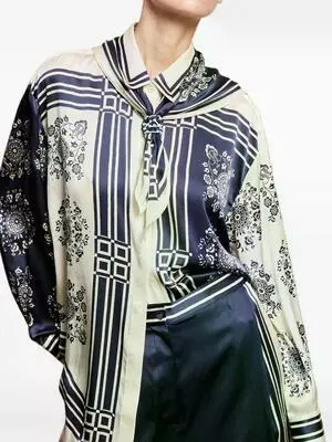 ALEMAIS Banderra Scarf Silk Shirt - Blue