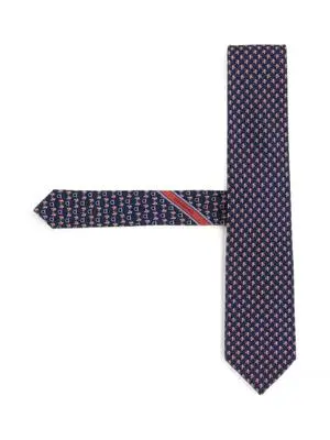 FERRAGAMO Mini Fish Print Silk Tie - Blue