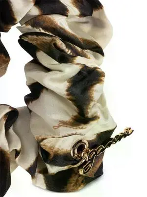 GANNI Leopard-print Logo-charm Scrunchie - Neutrals