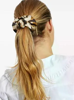 GANNI Leopard-print Logo-charm Scrunchie