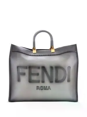 Fendi Sunshine Shopper Leather Large Tote Bag - Grey