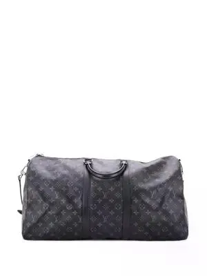 LOUIS VUITTON Keepall Bandouliere Bag Monogram Eclipse Canvas 55 Travel Bag - Black