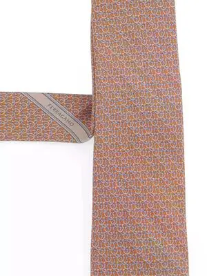 FERRAGAMO Gancini Links Print Silk Tie - Orange