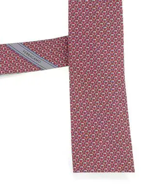 FERRAGAMO Gancini Links Print Silk Tie Red