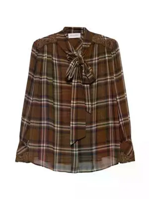 ERMANNO FIRENZE Check-print Lace-trim Blouse - Brown