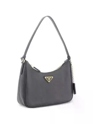 Prada Adjustable Handle Zip Saffiano Leather Mini Hobo Bag - Black