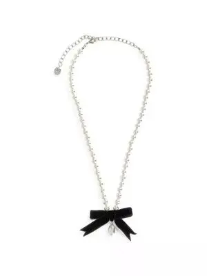 SELF-PORTRAIT Black Bow Pearl Necklace - Silver