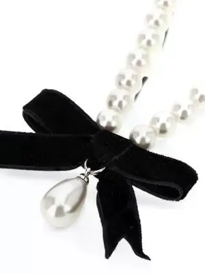 SELF-PORTRAIT Black Bow Pearl Necklace