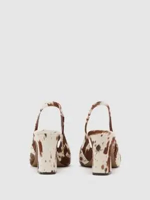 REISS Leather Cow-print Slingback Court Shoes