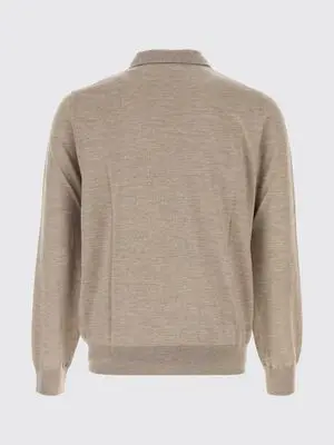 Brioni Long-sleeved Polo Shirt In Cashmere And Silk - Beige