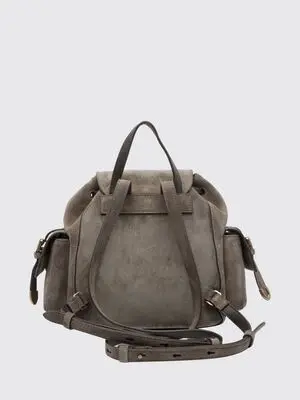 Brunello Cucinelli Small Suede Backpack With Drawstring Closure And Monili