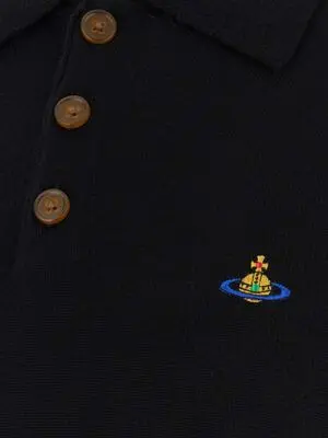 VIVIENNE WESTWOOD Mark Long-sleeved Wool Knit Polo Shirt With Embroidered Orb Logo - Black