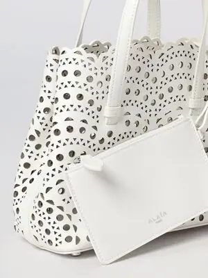 Alaïa Small Mina Perforated Smooth Calfskin Leather Handbag - White