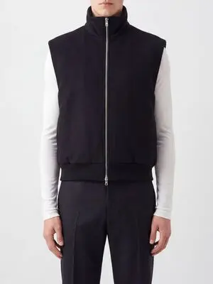 JIL SANDER Virgin Wool Bomber Vest With High Neck And Zip Closure