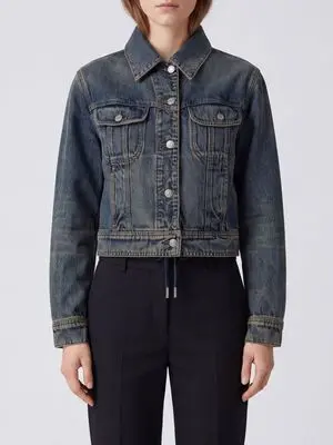Alexander McQueen Cropped Denim Jacket In Cotton With Woven Details