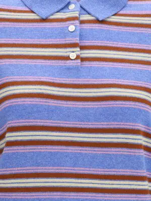 Guest In Residence Striped Cashmere Long-sleeve Slim Fit Polo Sweater - Blue 1